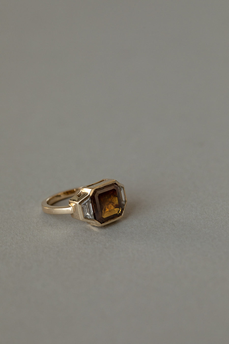 Rustic Amber Diamond Three-Stone – June Rings