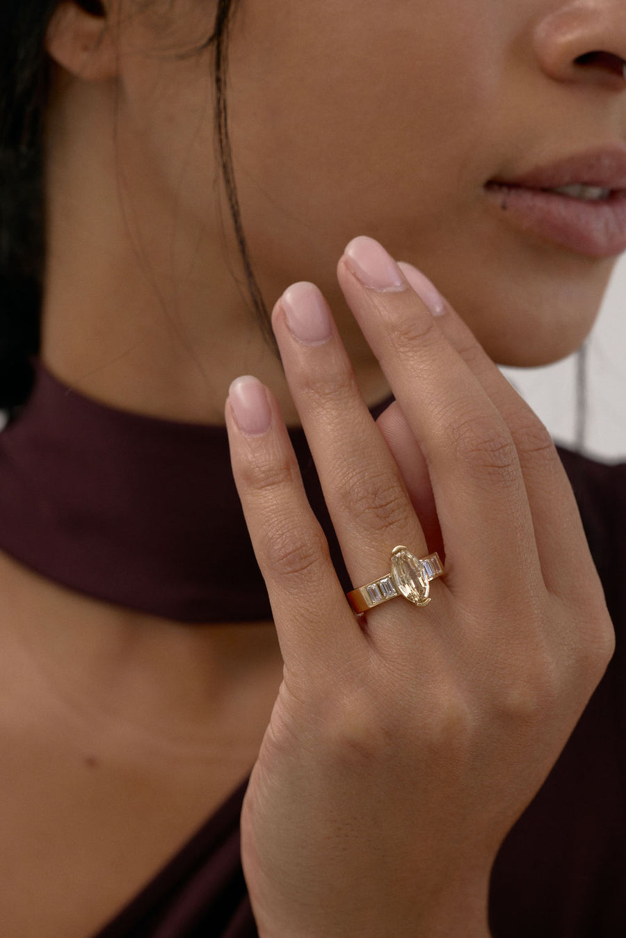 Geo Cut Oval with Emerald Accents || OAK – June Rings