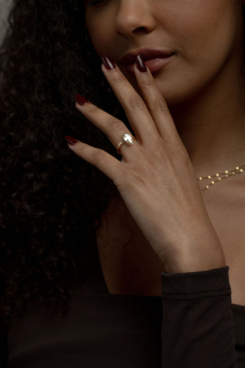 Antique Cut Champagne Moval Solitaire – June Rings