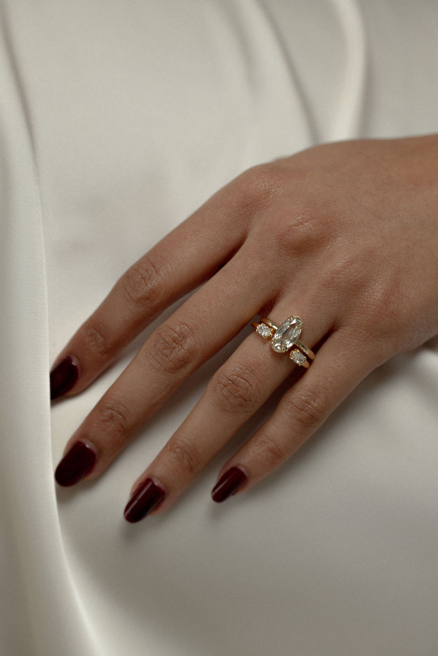 Antique Cut Champagne Moval Solitaire – June Rings