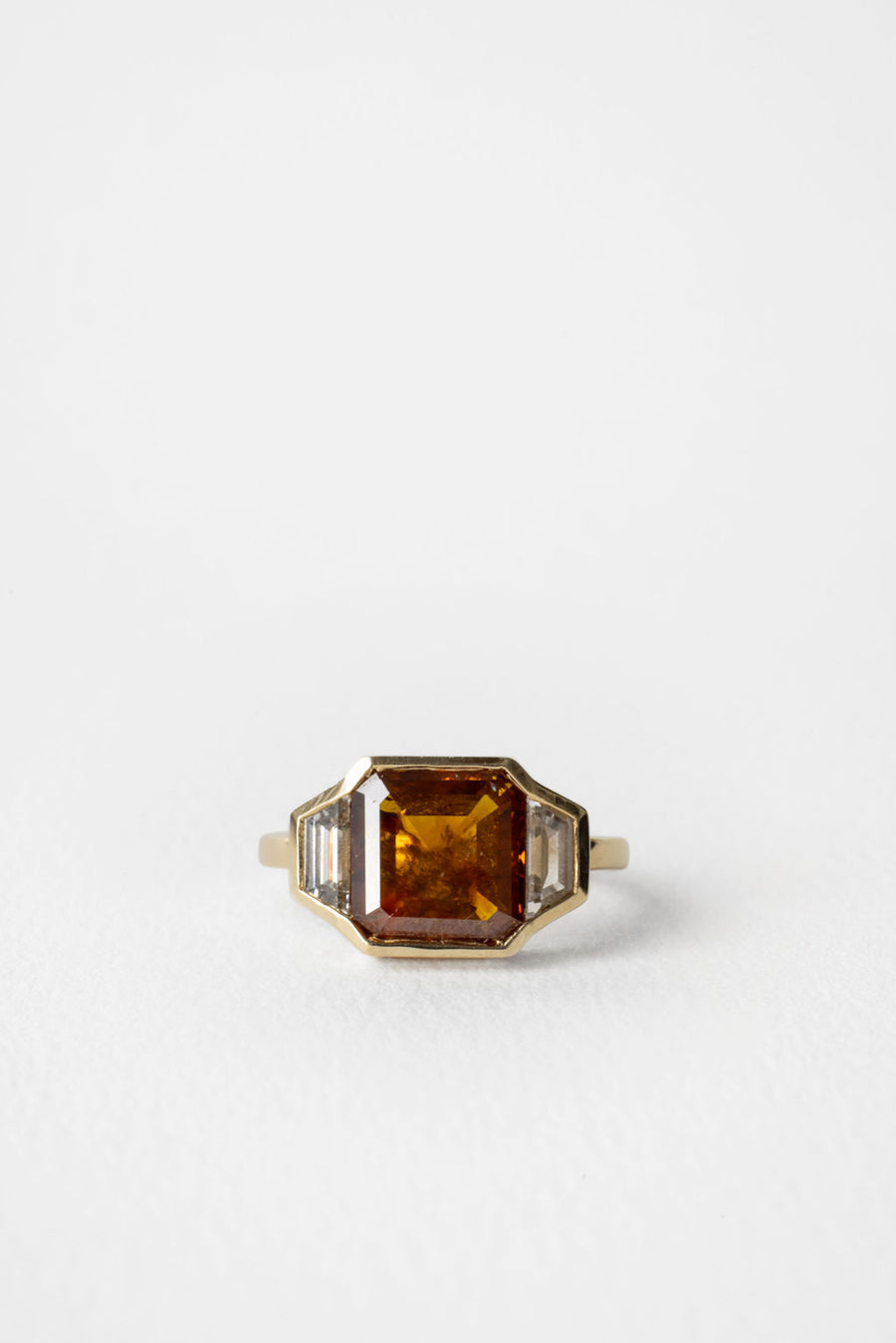 Rustic Amber Diamond Three-Stone – June Rings